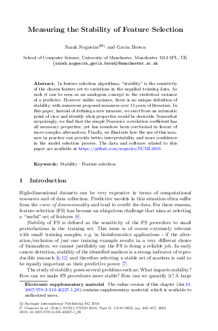(PDF) Measuring the Stability of Feature Selection