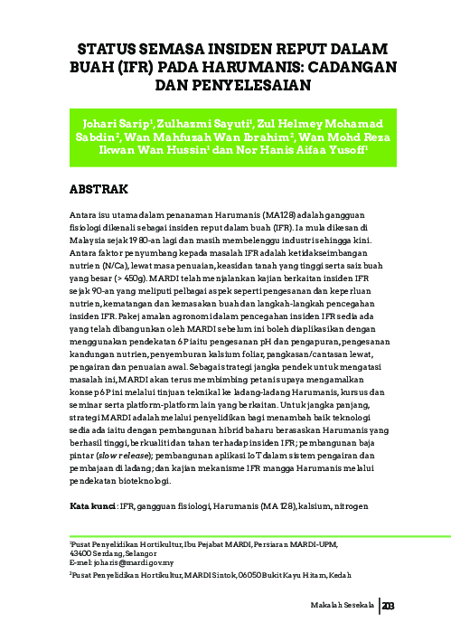 (PDF) STATUS SEMASA INSIDEN REPUT DALAM BUAH (IFR) PADA HARUMANIS ...