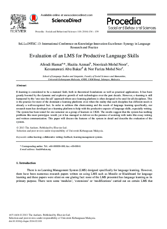 (PDF) Evaluation of an LMS for Productive Language Skills