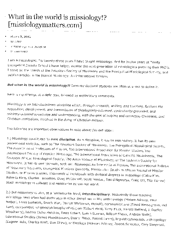 (PDF) What in the world is missiology