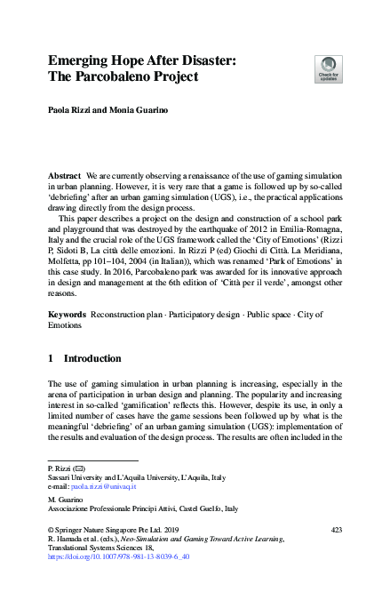 (PDF) Emerging Hope After Disaster: The Parcobaleno Project