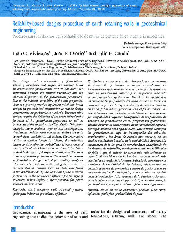 Pdf Reliability Based Designs Procedure Of Earth Retaining Walls In Geotechnical Engineering