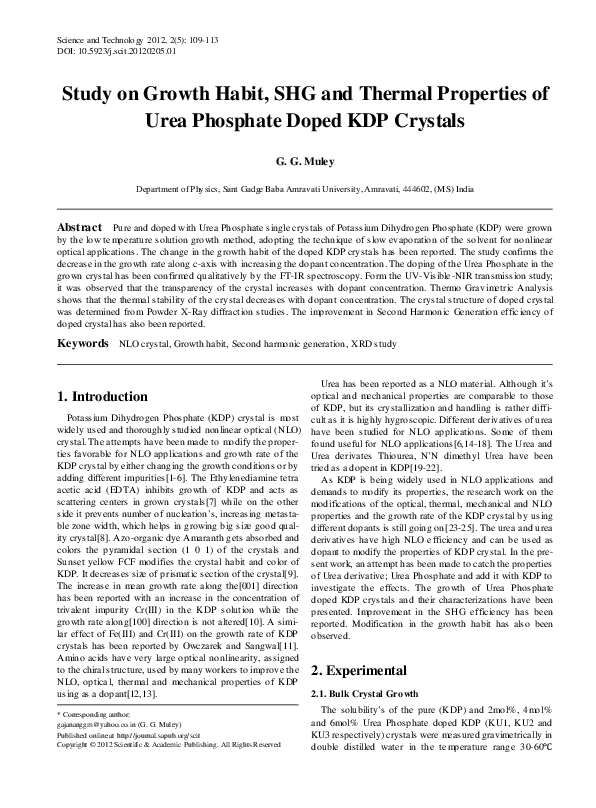 (PDF) Study on Growth Habit, SHG and Thermal Properties of Urea ...