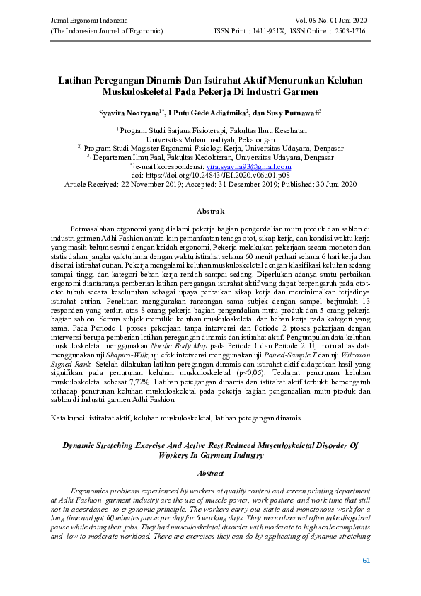 (PDF) Latihan Peregangan Dinamis Dan Istirahat Aktif Menurunkan Keluhan ...