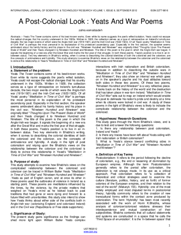 (PDF) A Post-Colonial Look : Yeats And War Poems