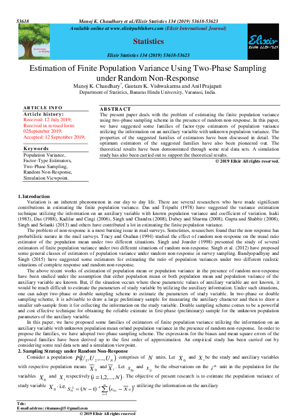 (PDF) Estimation of Finite Population Variance Using Two-Phase Sampling under Random Non-Response