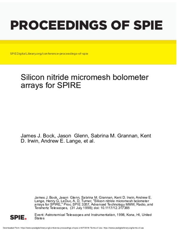 (PDF) Silicon nitride micromesh bolometer arrays for SPIRE