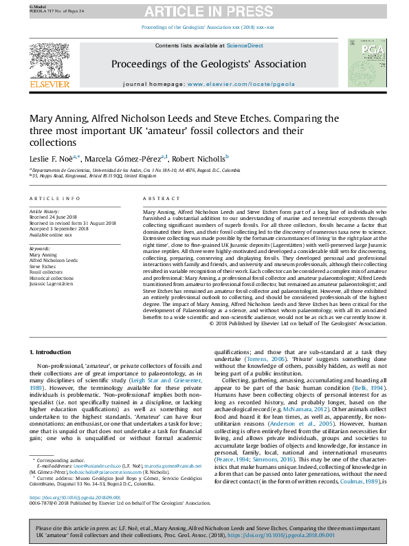 (PDF) Mary Anning, Alfred Nicholson Leeds and Steve Etches. Comparing ...