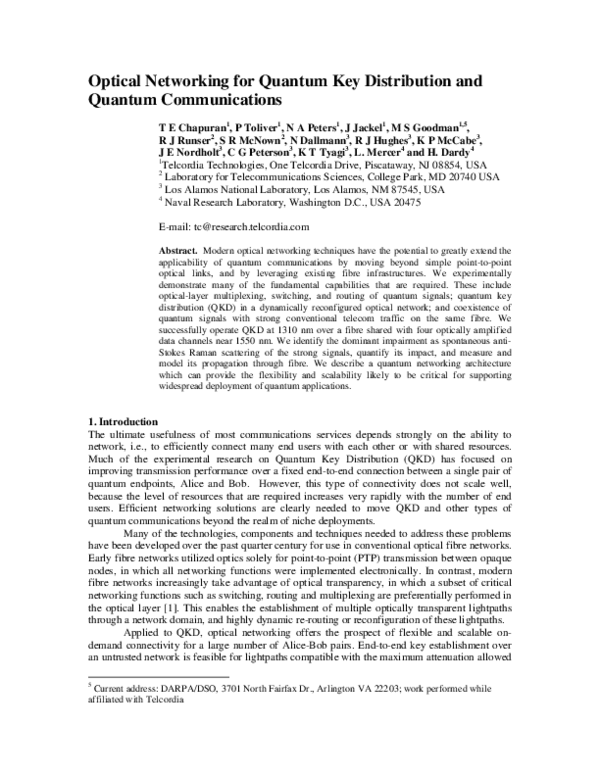 (PDF) Optical networking for quantum key distribution and quantum ...