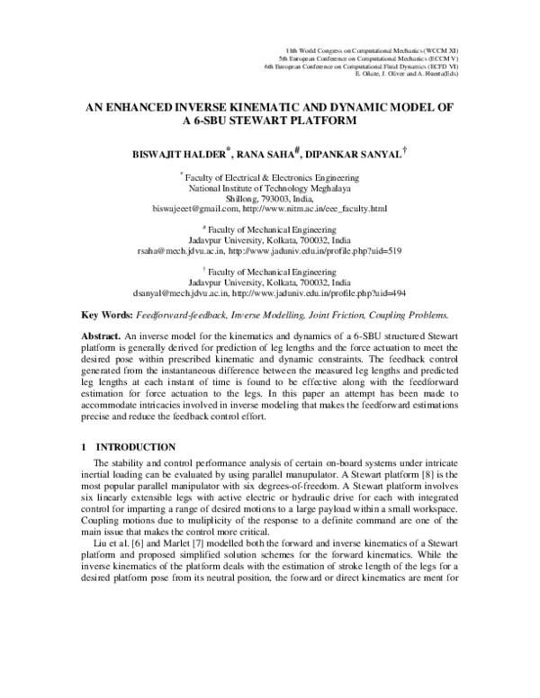 (PDF) An Enhanced Inverse Kinematic and Dynamic Model of a 6-SBU Stewart Platform