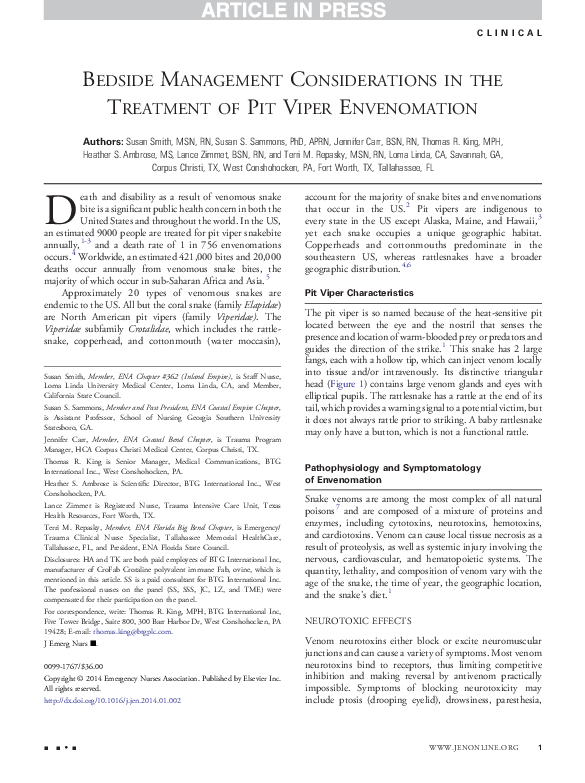 (PDF) Bedside Management Considerations in the Treatment of Pit Viper ...