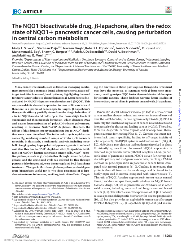 (PDF) The NQO1 bioactivatable drug, β-Lapachone, alters the redox state ...