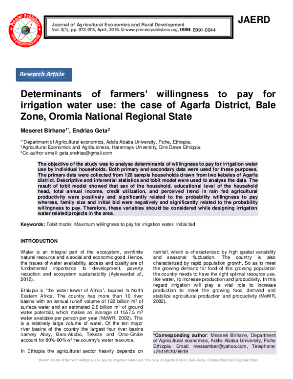 (PDF) Determinants of farmers’ willingness to pay for irrigation water ...