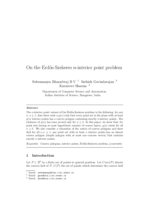 (PDF) On the Erdos-Szekeres n-interior point problem