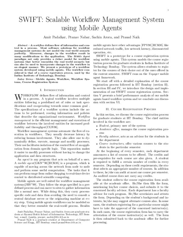 (PDF) SWIFT: Scalable Workflow Management System using Mobile Agents