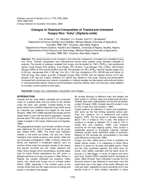 (PDF) Changes in Chemical Composition of Treated and Untreated Hungry ...