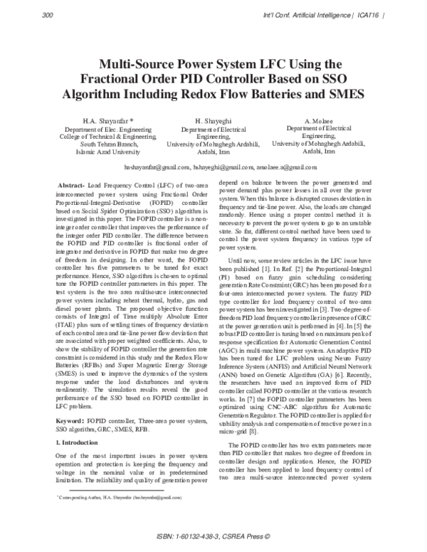 (PDF) Multi-Source Power System LFC Using the Fractional Order PID Controller Based on SSO ...