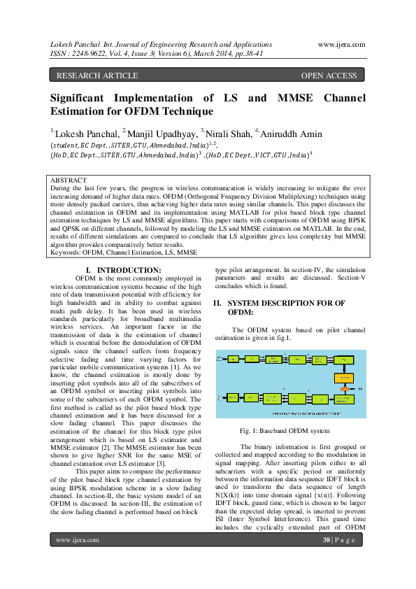 (PDF) Significant Implementation of LS and MMSE Channel Estimation for OFDM Technique