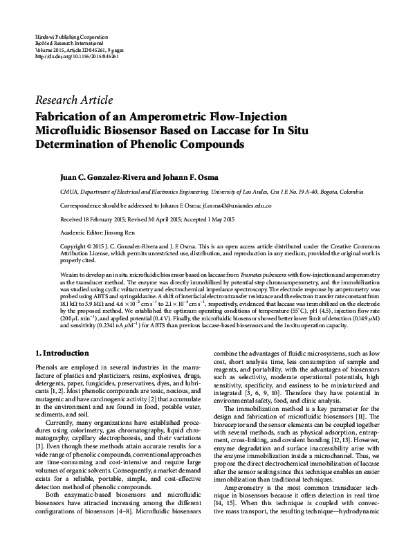 (PDF) Fabrication of an Amperometric Flow-Injection Microfluidic Biosensor Based on Laccase for ...