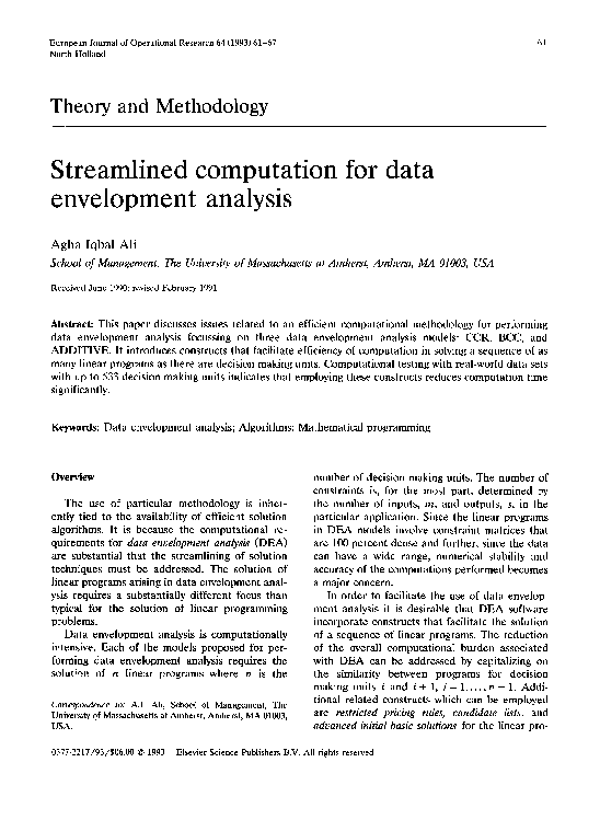 (PDF) Streamlined computation for data envelopment analysis