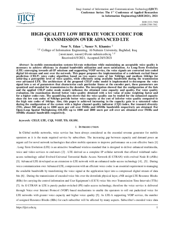 (PDF) High Quality Low Bitrate Voice Codec for Transmission Over ...