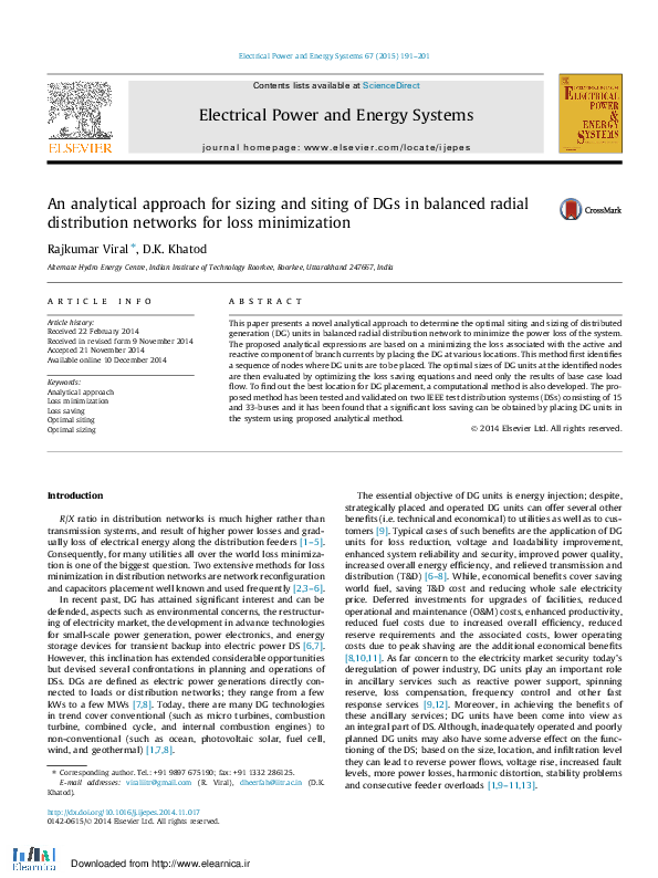(PDF) An analytical approach for sizing and siting of DGs in balanced radial distribution ...