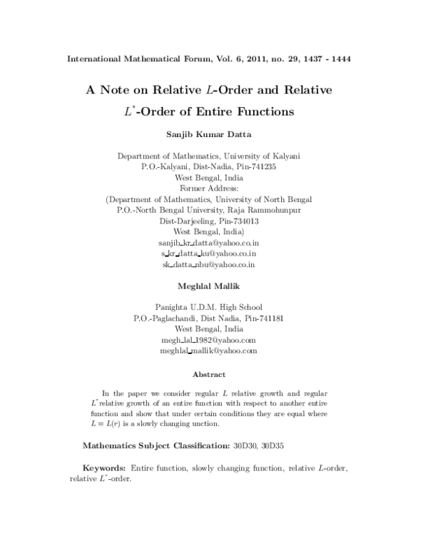 (PDF) L-Order of Entire Functions