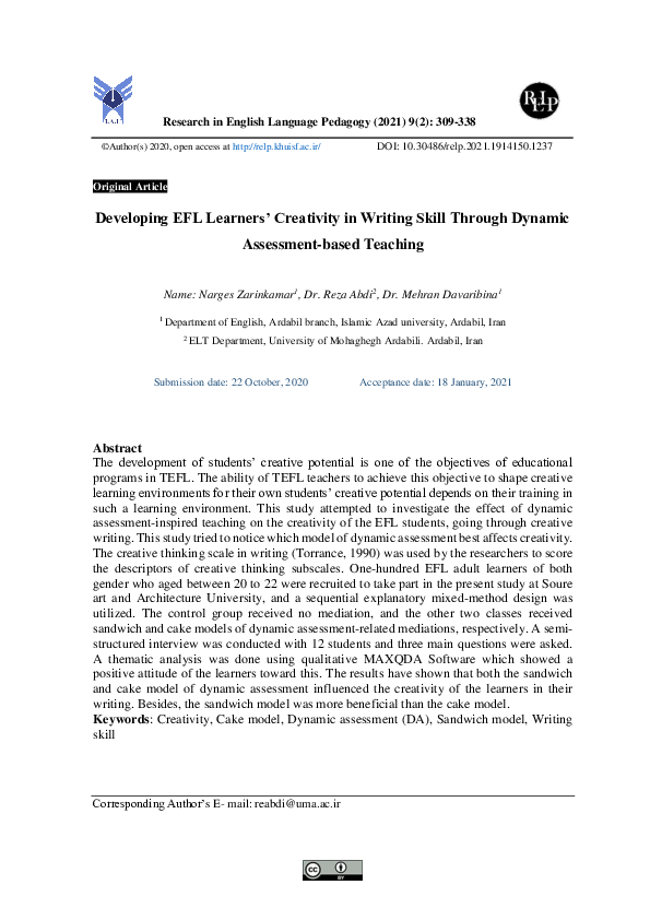 (PDF) Developing EFL Learners’ Creativity in Writing Skill Through ...