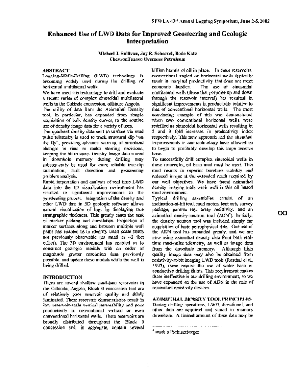 (PDF) Enhanced Use Of Lwd Data For Improved Geosteering And Geologic ...