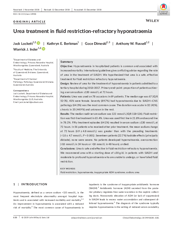 (PDF) Urea treatment in fluid restriction-refractory hyponatraemia