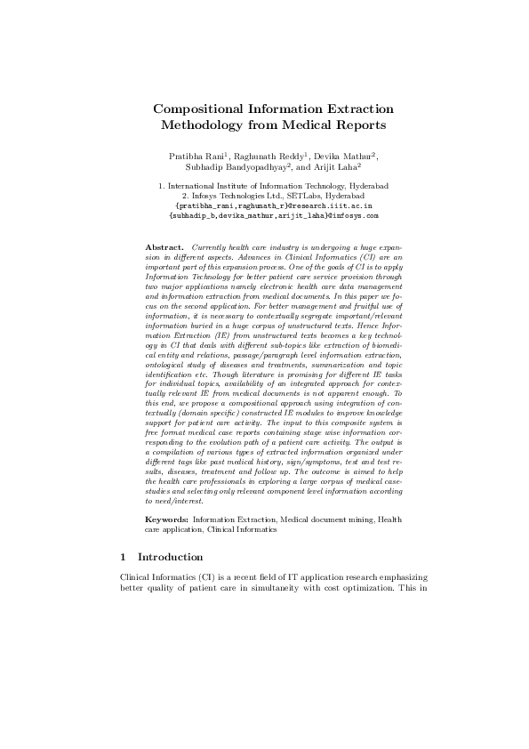 (PDF) Compositional Information Extraction Methodology from Medical Reports
