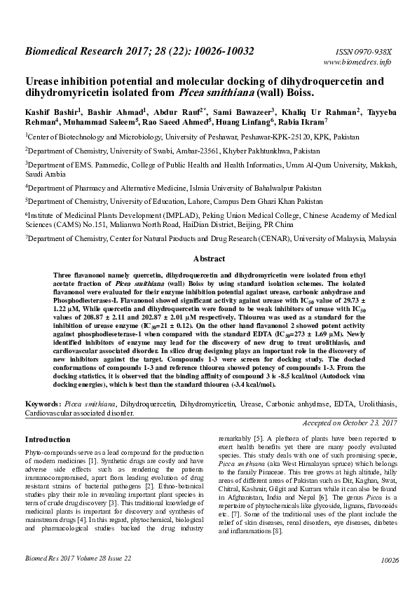 (PDF) Urease inhibition potential and molecular docking of ...