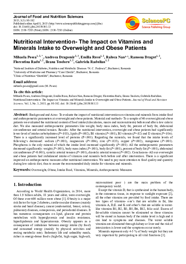 (PDF) Nutritional Intervention- The Impact on Vitamins and Minerals ...