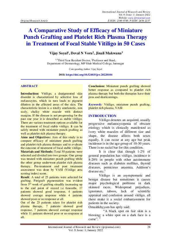 (PDF) A Comparative Study of Efficacy of Miniature Punch Grafting and ...
