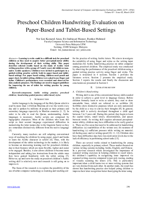 (PDF) Preschool children handwriting evaluation on paper-based and ...