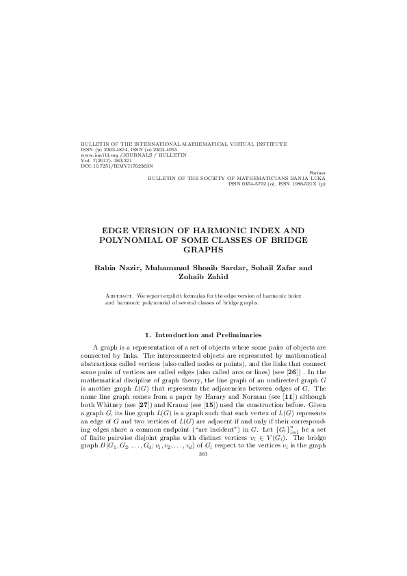(PDF) Edge Version of Harmonic Index and Harmonic Polynomial of Some Classes of Graphs