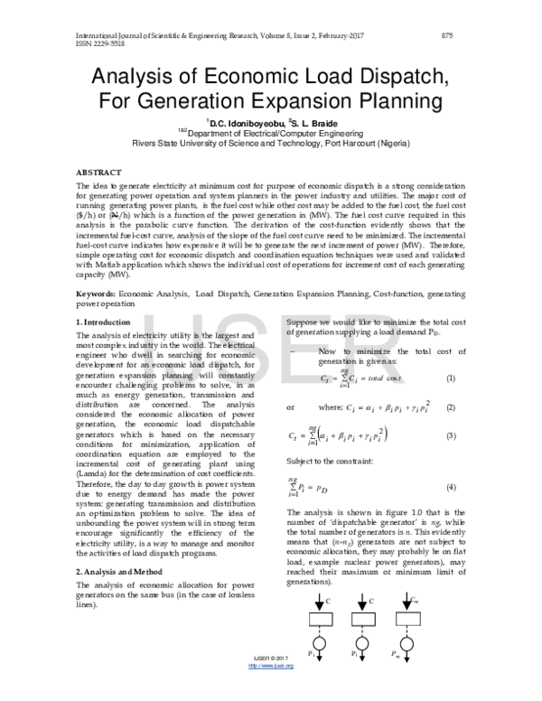 (PDF) Analysis of Economic Load Dispatch for Generation Expansion Planning