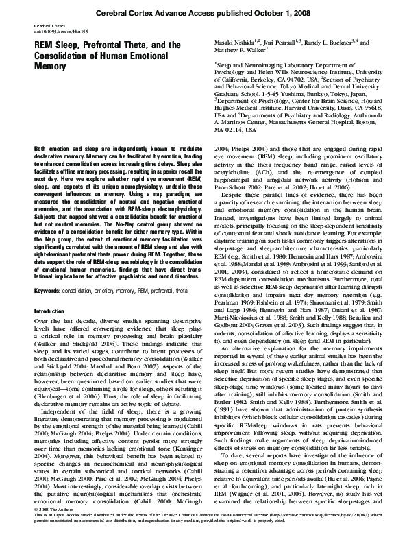 (PDF) Cerebral Cortex doi:10.1093/cercor/bhn155 REM Sleep, Prefrontal ...