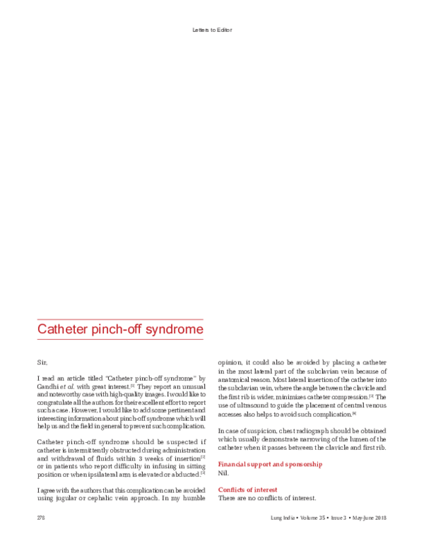 (PDF) Catheter pinch-off syndrome