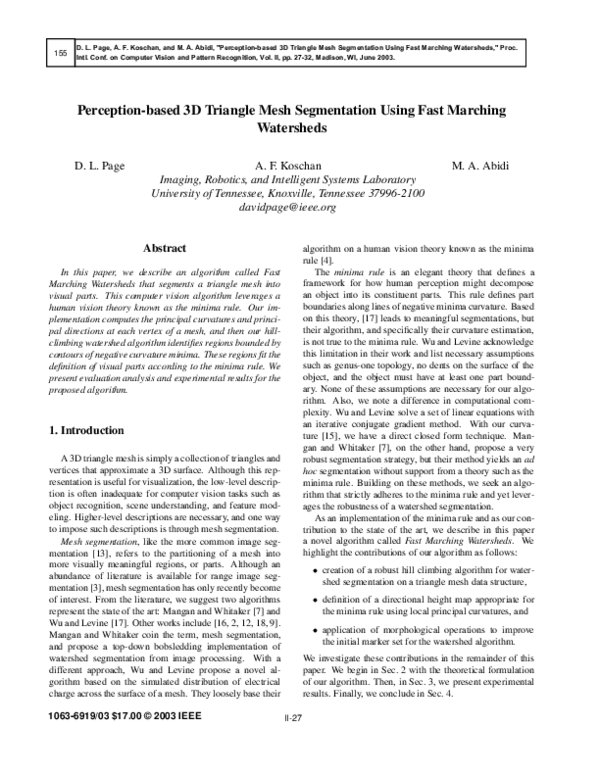(PDF) Perception-based 3D triangle mesh segmentation using fast ...
