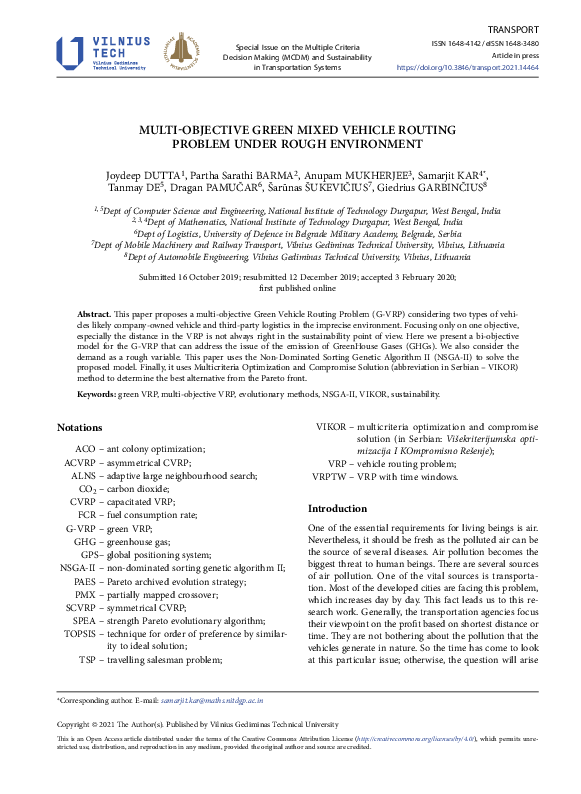 (PDF) Multi-Objective Green Mixed Vehicle Routing Problem Under Rough Environment