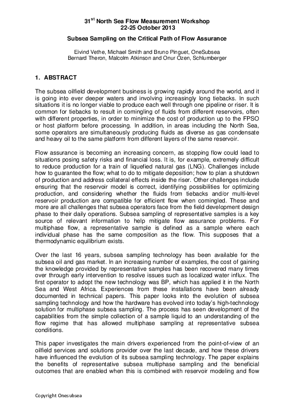 (PDF) Subsea Sampling on the Critical Path of Flow Assurance