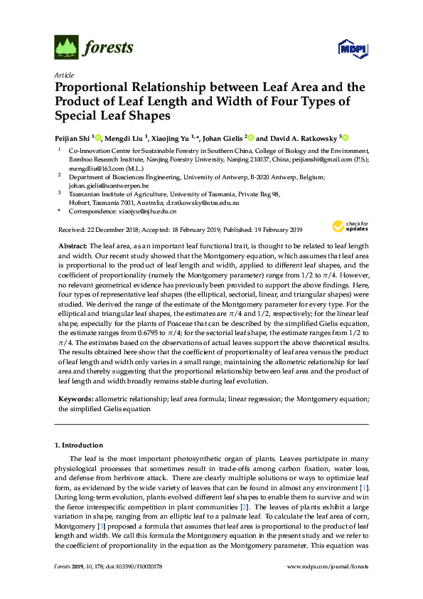 (PDF) Proportional Relationship between Leaf Area and the Product of ...