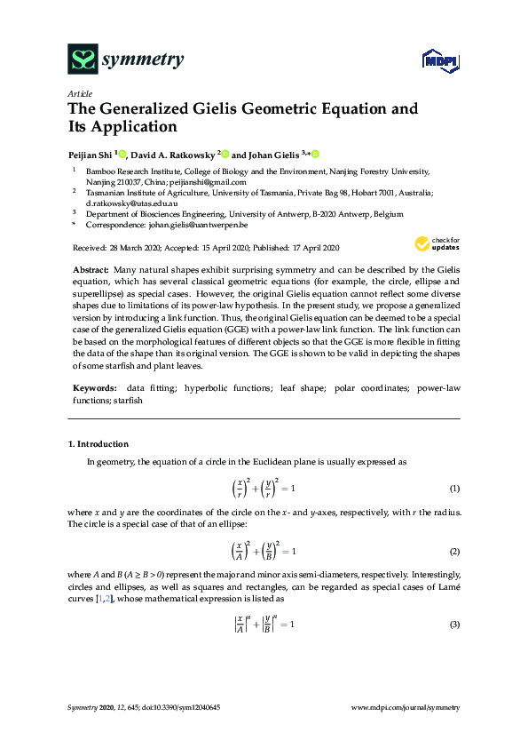 (PDF) The Generalized Gielis Geometric Equation and Its Application