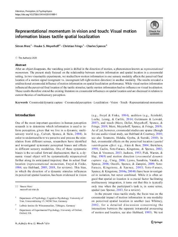 (PDF) Representational momentum in vision and touch: Visual motion ...