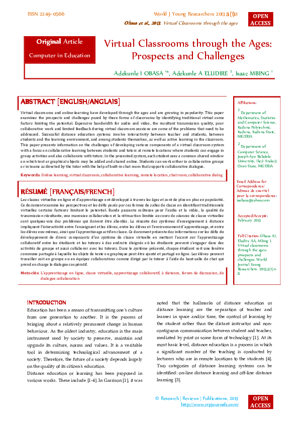 (PDF) Computer in Education Virtual Classrooms through the Ages ...