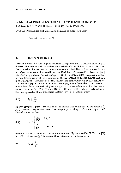 (PDF) A Unified Approach to Estimation of Lower Bounds for the First Eigenvalue of Several ...