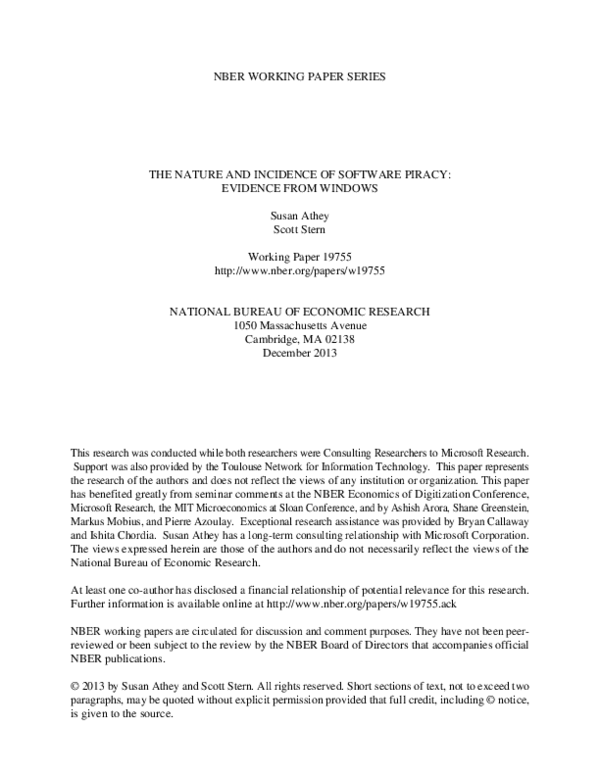 (PDF) Nber Working Paper Series the Nature and Incidence of Software ...