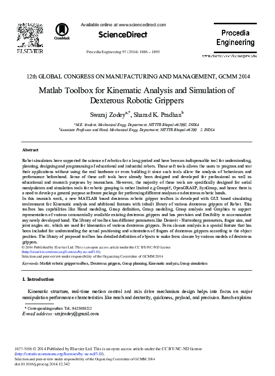(PDF) Matlab Toolbox for Kinematic Analysis and Simulation of Dexterous ...