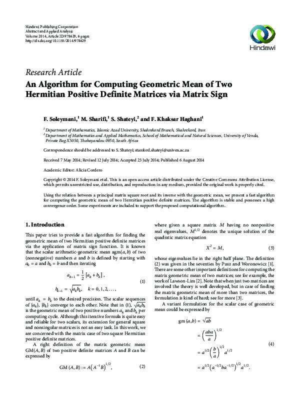 (PDF) An Algorithm for Computing Geometric Mean of Two Hermitian ...
